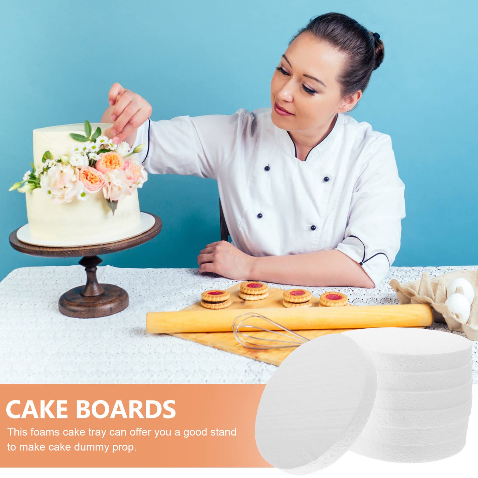 EXCEART 16pcs White Foam disc Round Foam Circles Round Cake Pans Craft Foam Circles Cake Making Training Supplies Craft DIY Foams DIY Foam Circle Foams Cake Tray Christmas Fudge Child
