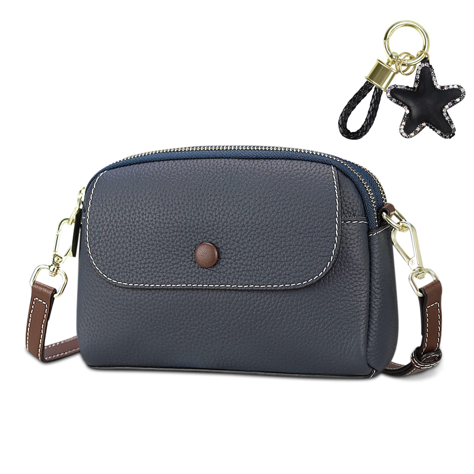 FUKUTAI Genuine Leather Crossbody Bag for Women - Shoulder Cross Body Handbags Purses Lightweight & Soft (Navy Blue)