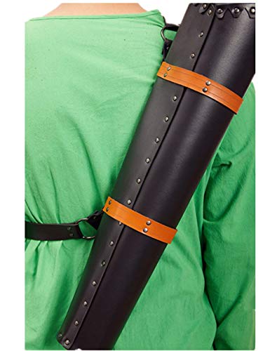 GEGEXIAOWU Medieval Retro Back Quiver Bow Leather Arrow Holder with Large Pouch Handmade Straps Belt Bag (Black, ONE Size)