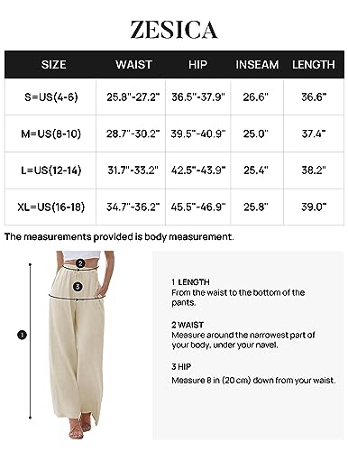 ZESICA Women's Summer Linen Wide Leg Flowy Palazzo Pants Casual High Waisted Loose Trousers with Pockets,Apricot,Large