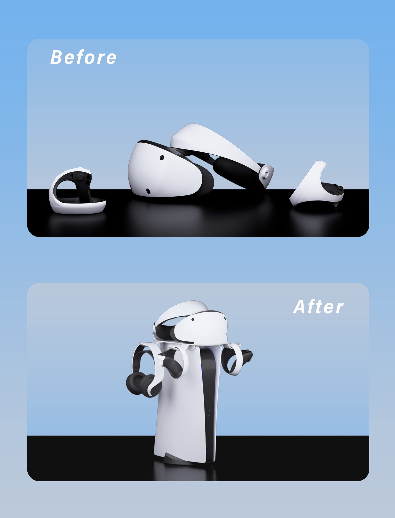 Headset Stand with Charging Cable Station for PSVR2, Plasytation PS VR2 PS5 VR 2 Accessories, PSVR 2 Controller Charger (White)