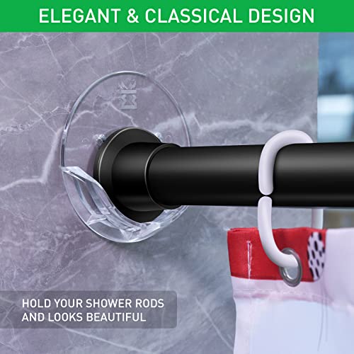 Shower Curtain Rod Holders for Wall – Kitosun Adhesive Tension Rod Retainer 3/5 Deep Support Brackets with Tape for No Drilling Quick Mount and Screws for Permanent Installation (2pairs, Clear)