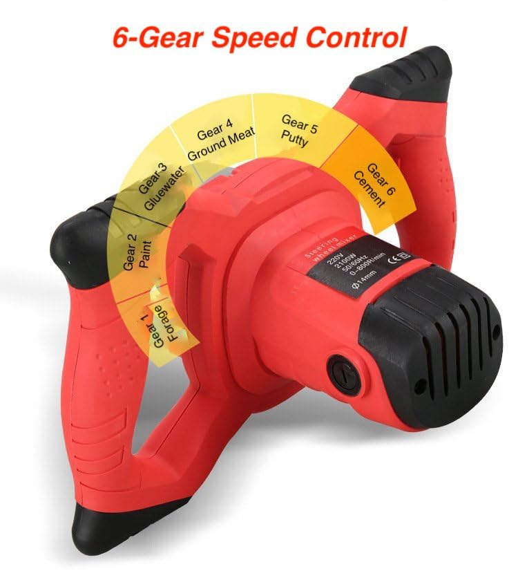 Electric Concrete Cement Mixer, Handheld Tile Mortar Mixer, Concrete Paint Mixing Machine, 6 Adjustable Speed, Mud Drill for Mixing Grout Plaster Stirring Tool 110V 2100W