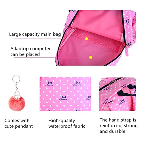 LAMOGRAFY 3Pcs Kids Backpack Bowknot Printed Daypack Girls 3 in 1 School Bag with Shoulder Bag and Pencil Bag
