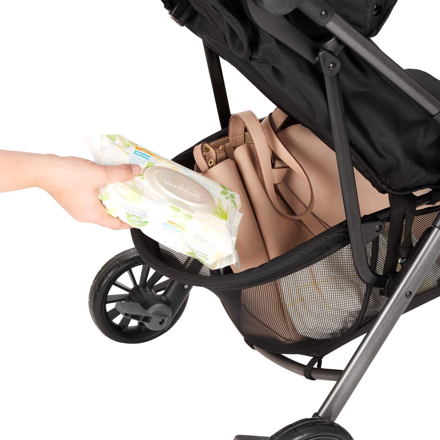 Evenflo Aero Ultra-Lightweight Stroller, Self-Standing Compact Folding Design, 2 Mesh in-Seat Pockets, Large Storage Basket, Flex-Hold Parent Cup-Holder, 50-Pound Capacity, Easy Storage, Lark Black
