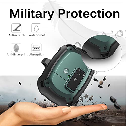 Miimall Compatible for Google Pixel Buds A-Series Case, [Secure Lock][Anti-Lost Keychain][Front LED Visible] Military Full-Body Rugged Case Cover for Pixel Buds A Case Cover 2021 (Black)