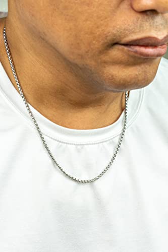 Dubai Collections Box Round Rolo Chain 3mm Fine 14k White Gold Necklace Women Men Jewelry Strong Solid plated Clasp Gift with Lobster (22.00)