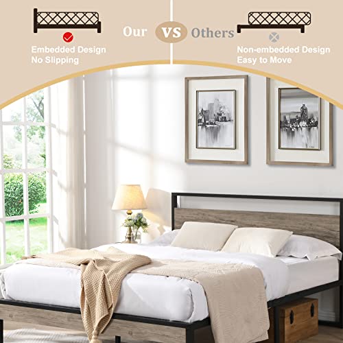 Zevemomo Queen Size Bed Frame with Wooden Headboard and Footboard, Queen Metal Platform Bed Frame Mattress Foundation with Large Under Bed Storage, No Box Spring Needed/Noise-Free/Easy Assembly