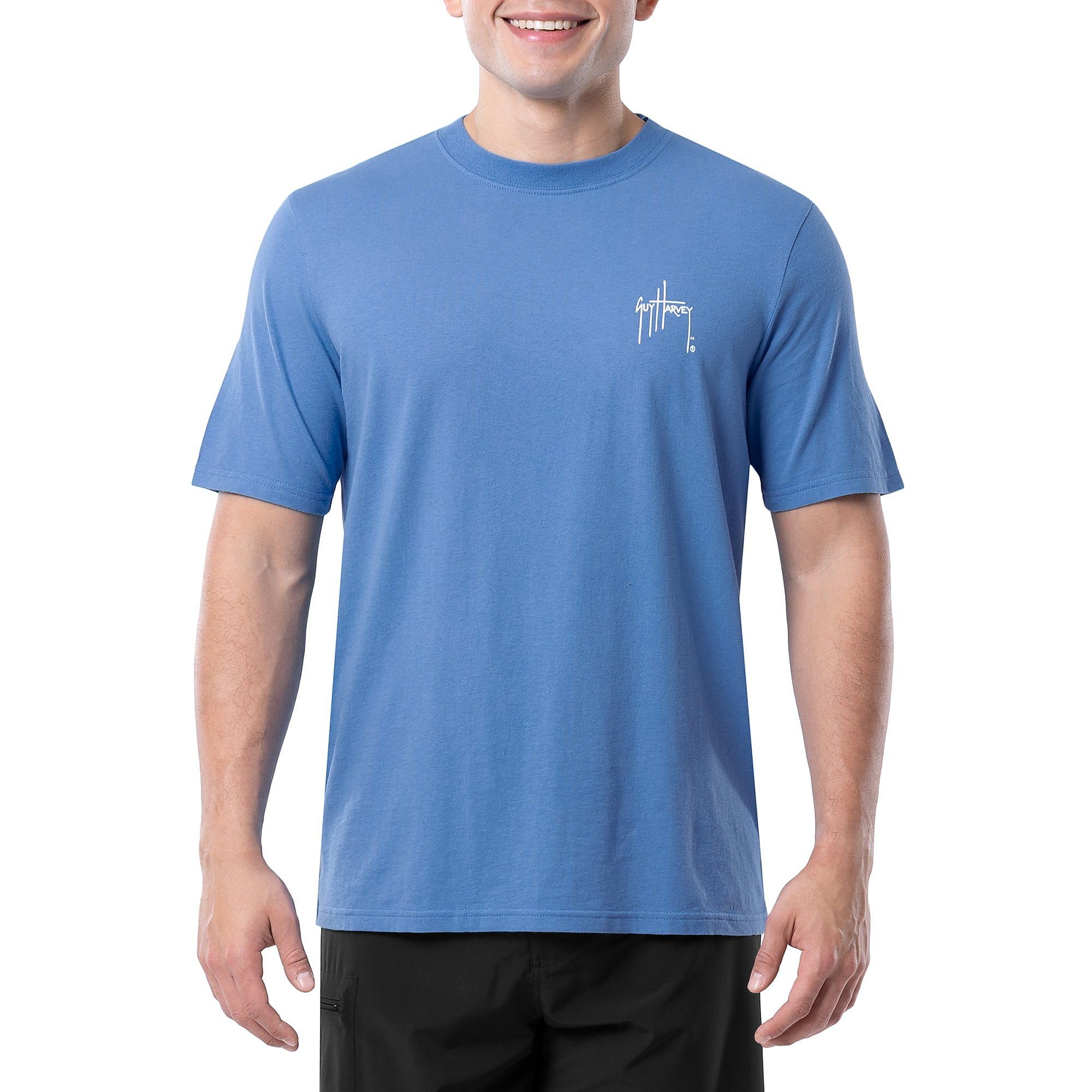 Guy Harvey Men’s Billfish Collection Short Sleeve T-Shirt, Azure Blue/Slam, Large