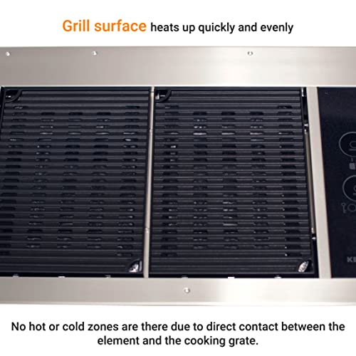 Kenyon Texan No-Lid Electric Grill, Stainless Steel Grill With Two Burners And Non-Stick Coating, Quick Heat Up, Standard Lite-Touch Control, UL-Approved For Indoor And Outdoor Use, 240V