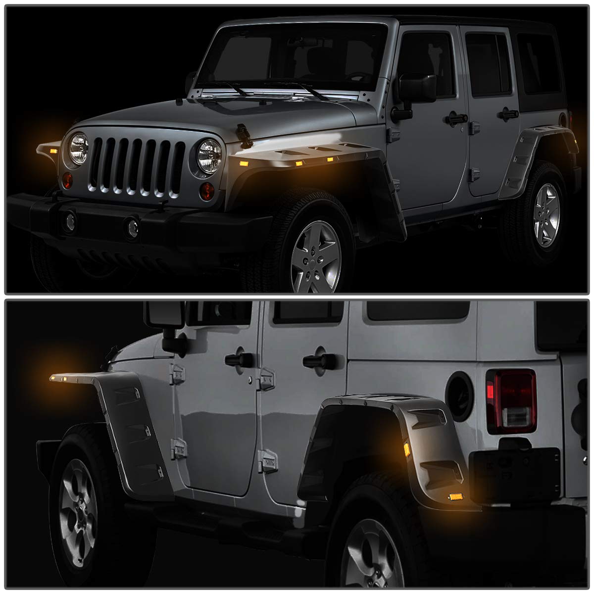 DNA Motoring WF-81011-MBK 4Pcs Pocket-Riveted Style Wheel Fender Flares with LED,Black