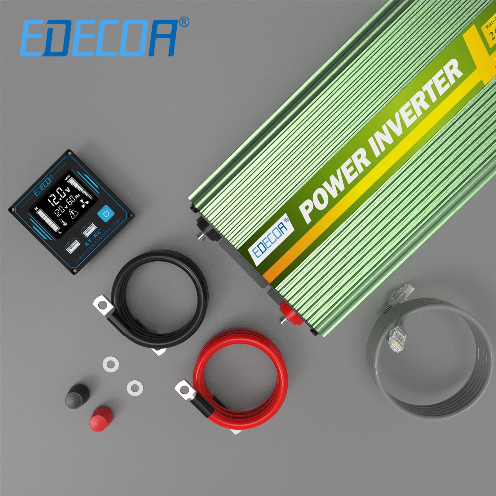 EDECOA 24V 2000W Pure Sine Wave Power Inverter DC 24V to AC 120V 110V with LCD Display and Remote Controller for RV Truck Boat