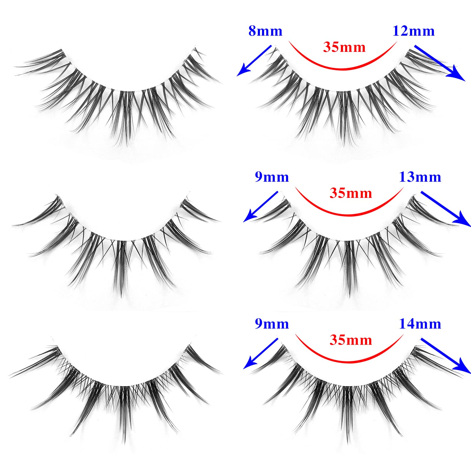 IFLOVEDEKD Manga Lashes Natural Look 10 Pairs Clear Band False Eyelashes 3 Styles Mix Japanese Anime Lashes Natural 3D Wispy Lashes Short Asian False Lashes Reusable Cosplay Eye Lashes