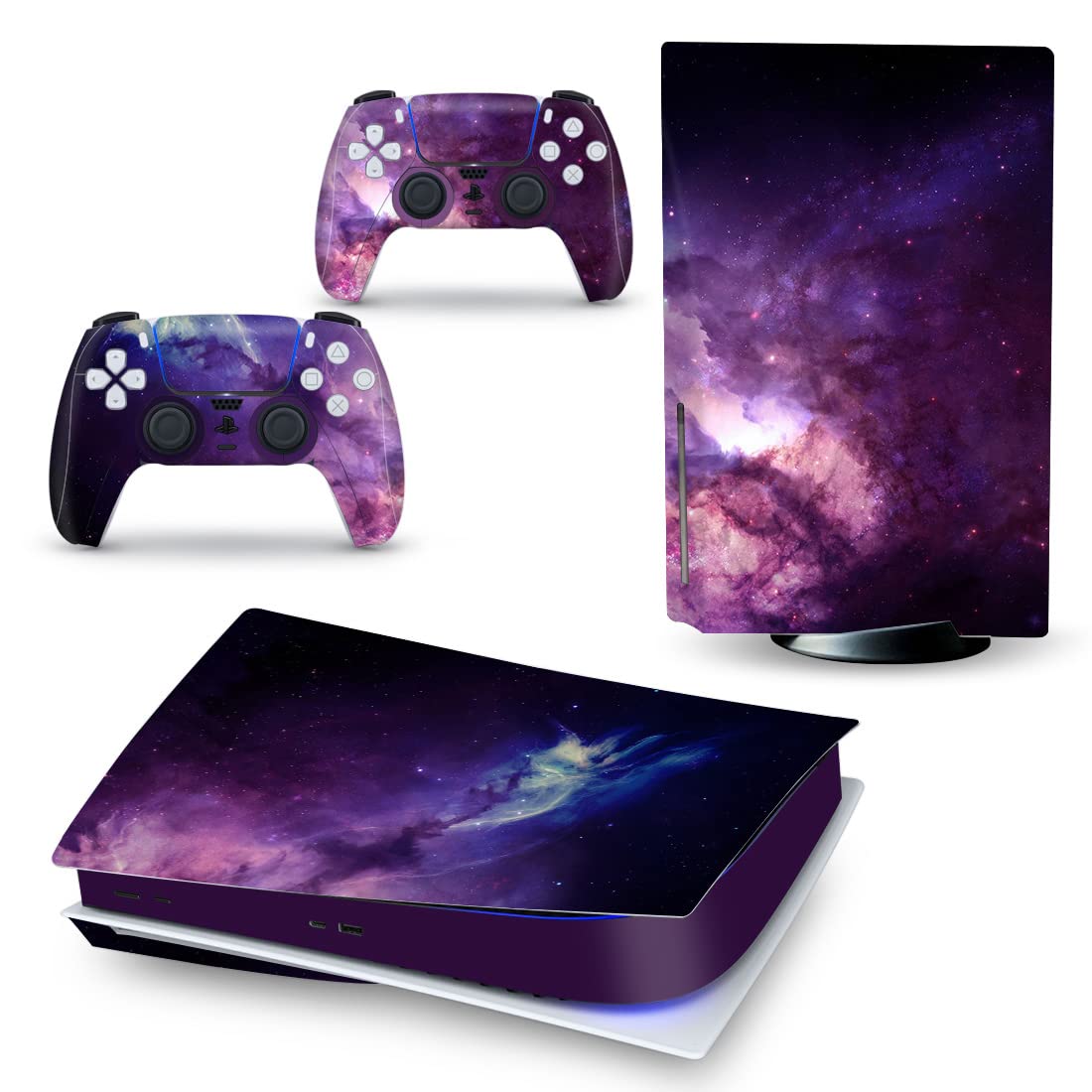 Full Body Vinyl Skin Stickers Wrap Decals Cover for PS5 Disc Edition Console & Controllers (Purple Space)