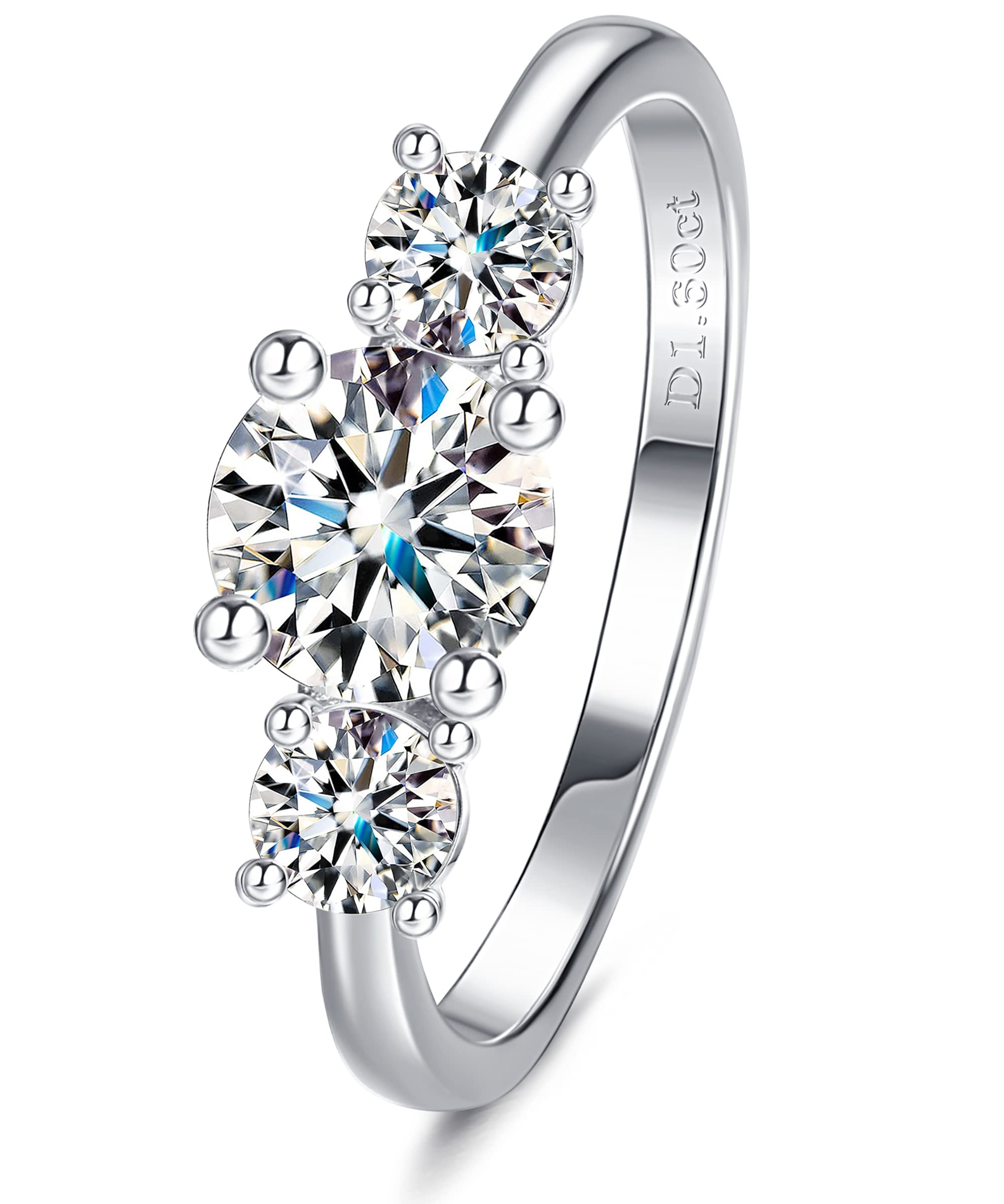 GEMQUEEN Moissanite Engagement Ring 1.60ct Brilliant Round Cut D Color VVS1 Clarity Lab Created Diamond Eternity Rings 18K White Gold Plated Hypoallergenic Sterling Silver Moissanite Wedding Rings for Women