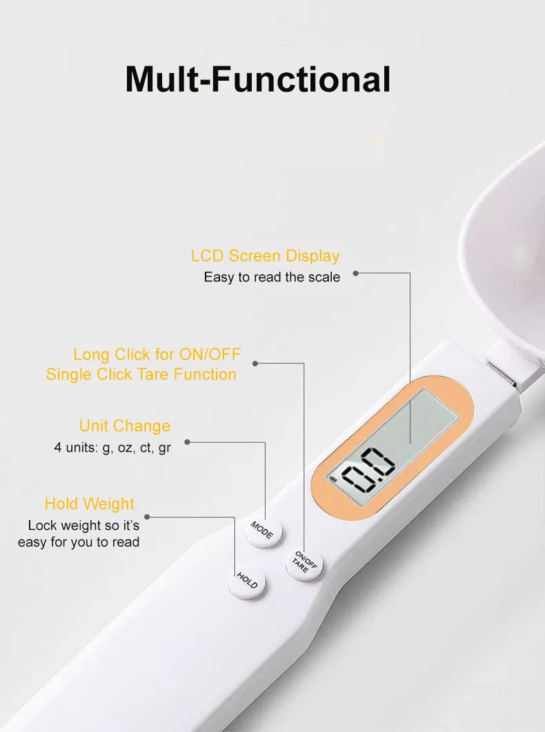 Digital Spoon Scale Electronic Measuring Spoon for Food, Spice High Precision with LCD Display Weights up to 500g (USB Charging)