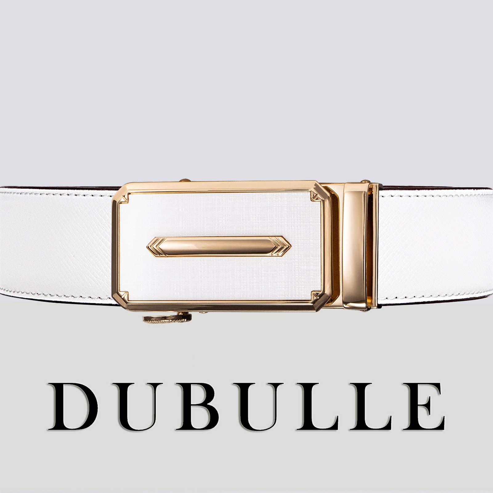 Dubulle Men's Ratchet Belts White Gold Arrow Automatic Buckle Leather Strap Business Casual Belt Gift - Adjustable Cut to Fit