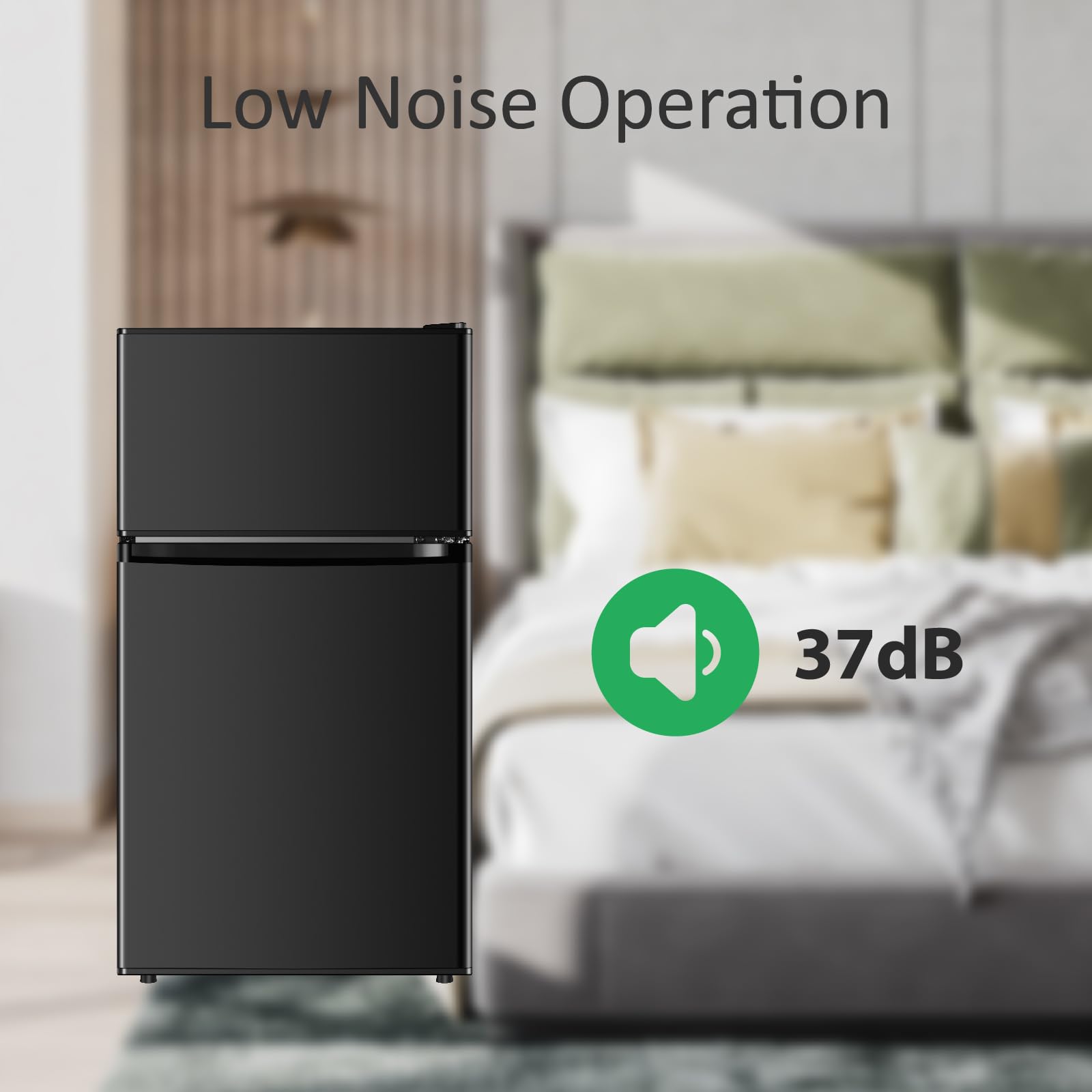 Saeoola Mini Fridge with Freezer, 3.2 Cu.Ft, 2 Doors Compact Mini Refrigerator with Separate Freezer for Dorm, Bedroom, Office, Apartment with 7-Level Temperature Control, Removable Shelves (Black)