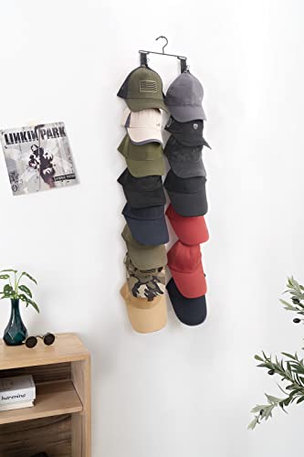 Mkono Closet Storage Rack Baseball Cap Keeper Hanger with 16 Hooks Modern Multifunctional Organizer for Door and Wall Fit Most Hats,