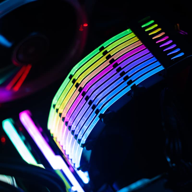 iHTP Power Supply Sleeved Cable, Customization 24 Pin ATX RGB Cable Extension Kit 18AWG, 5V 3Pin Synchronized Sleeved Cable for RGB Software