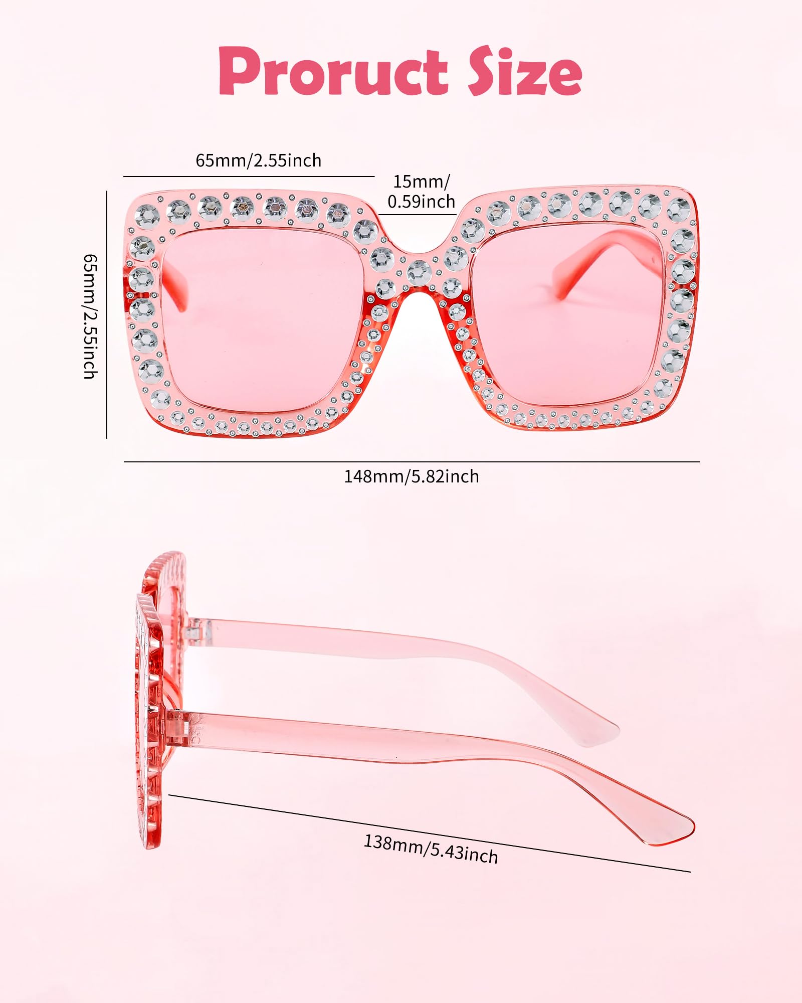 LYMOJOR 10 Pack Rhinestone Sunglasses Bulk, Oversized Square Fun Bling Crystal Sunglasses for Women Party Favors