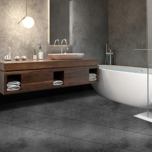 Surnuo 30 PCS 12 * 12 inch 1.5mm Thick Peel and Stick Vinyl Floor Tile, Self-Adhesive Tile Flooring for Bathroom, Livingroom, Kitchen and Renter's House Black Color