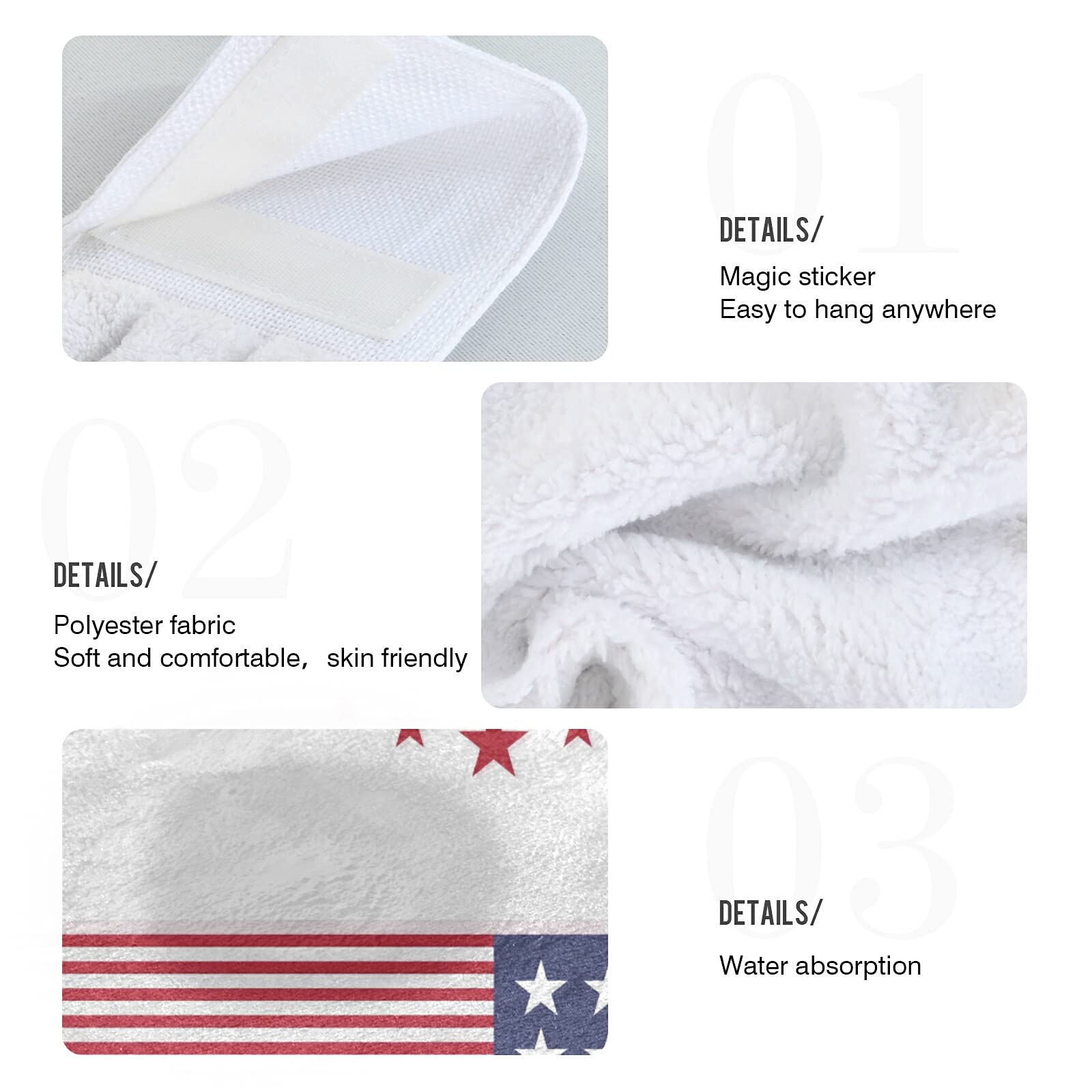 Happy Labor Day Kitchen Hanging Towel 12 x 17 Inch USA Stars Flag Bath Hand Tie Towels Set 2 Pcs Tea Bar Dish Cloths Dry Towel Soft Absorbent Thin Durable for Bathroom Laundry Room Decor