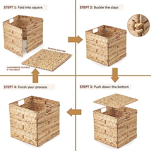 GaiaMade Water Hyacinth Storage Basket Set Of 2, Natural Foldable Storage Cubes, Handwoven Cube Organizer Bins For The Living Room And Laundry, Special Pattern.