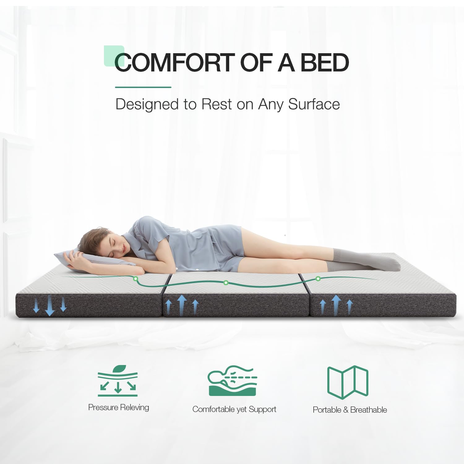 Novilla Folding Mattress Twin,4 Inch Memory Foam Tri Fold Mattress,Portable Mattress with Removable Cover for Yoga,Foldable Mattress,CertiPUR-US Certified,Twin Size