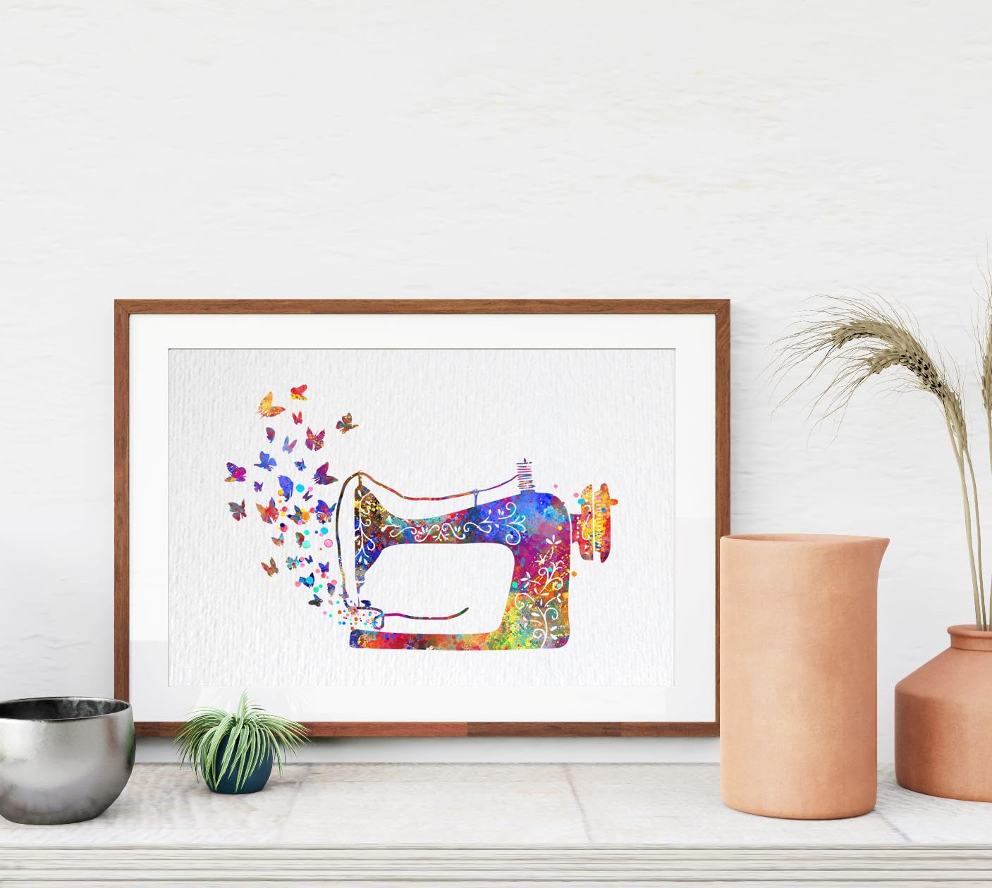 Dignovel Studios 8X10 Unframed Sewing Machine Butterfly Seamstress Sewing Watercolor Art Print Poster Housewarming Wall Giclee Office Home Decor DN533