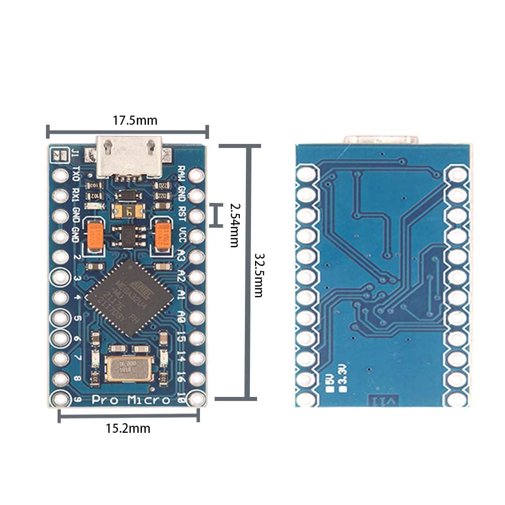 IJJ 2pcs Pro Micro ATmega32U4 5V 16MHz Bootloadered IDE Micro USB Pro Micro Development Board, Microcontroller Compatible with 2 Row pin Header Replace with ATmega328 Pro Mini for Arduino