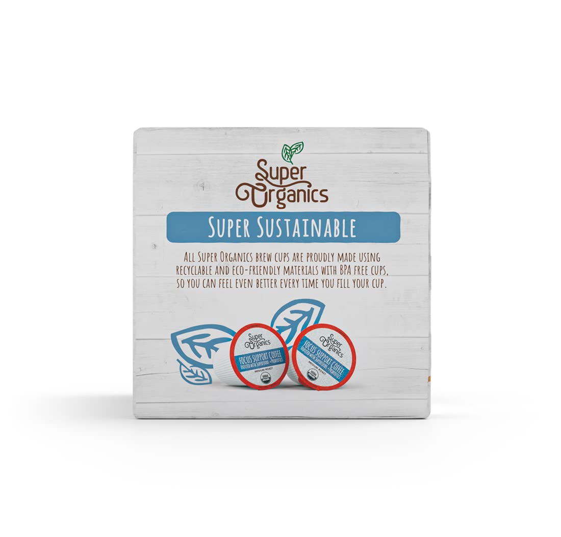 Super Organics Focus Support Coffee Brew Cups With Superfoods & Probiotics, Keurig K-Cup Compatible, Adaptogens, Medium Roast, USDA Certified, Vegan, Non-GMO, 10 count