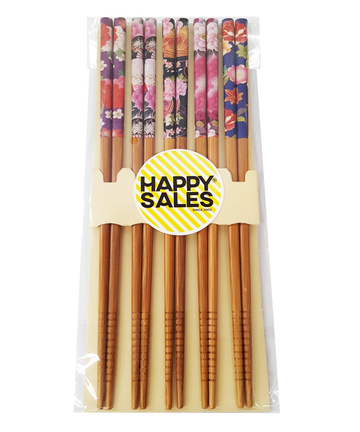 Happy Sales 5 Pairs Chopsticks Flower & Leaves Design Natural #7193