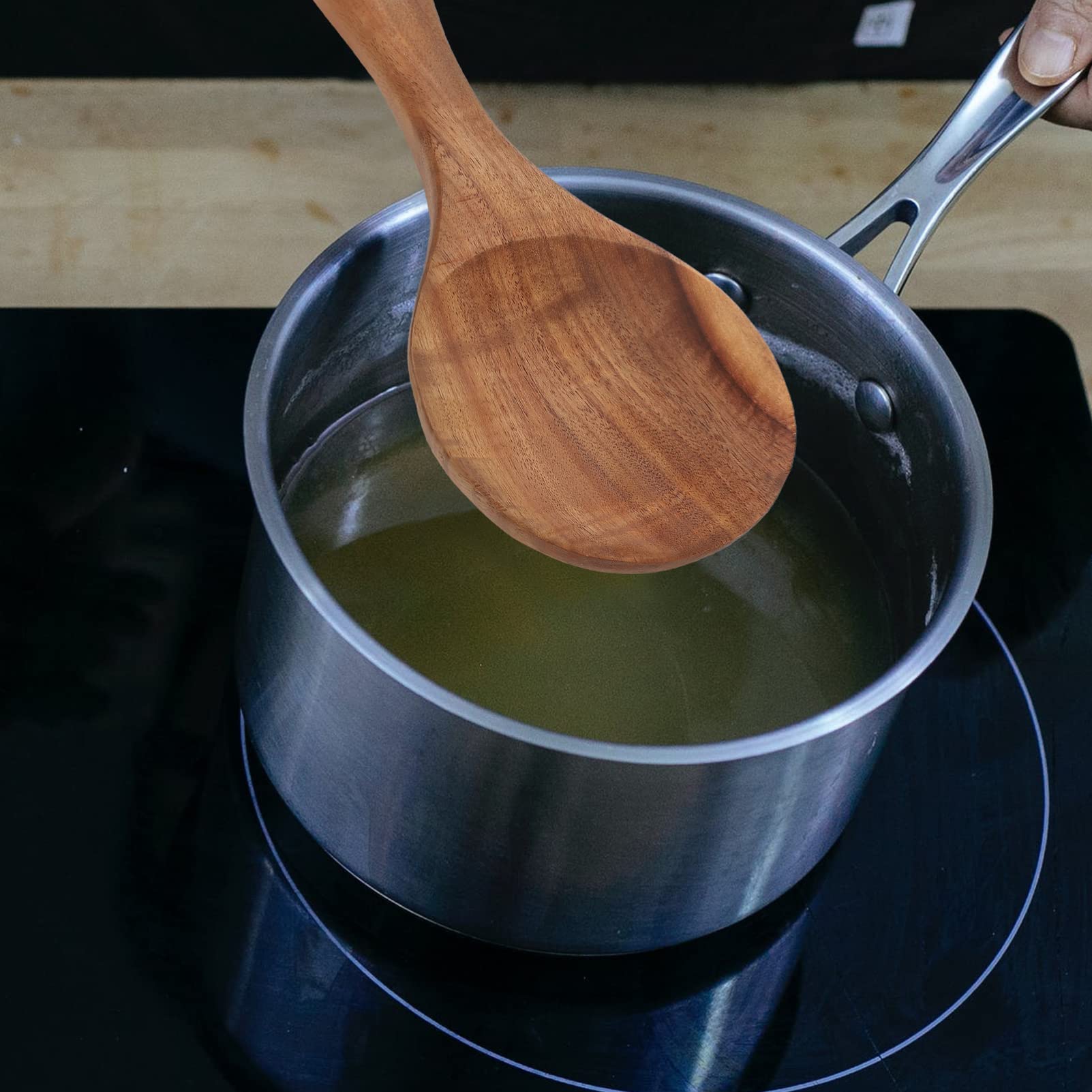 HEMOTON Wood Rice Paddle Wooden Rice Spoon Non Stick Rice Cooker Spatula Japanese Asian Rice Paddle Kitchen Rice Scoop Ladle (Wood Color)