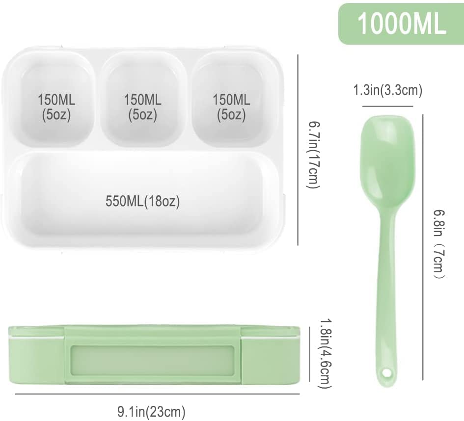 NatraProw 2 Pack Bento Lunch Box for Adults, 4 Compartment Cute Bento Snack Box Leak Proof, 1000ML Bento Box With Utensil, Lunch Container BPA-Free, Microwave Bento Box
