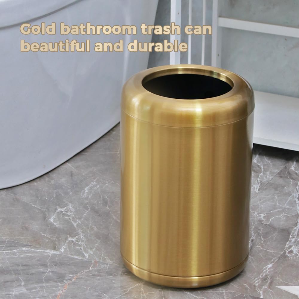 YOJIA 8l/2.11gallons Small Gold Bathroom Trash Can,Brushed Gold Garbage Can,Brass Gold Trash Can for Bathroom,Bedroom,Hotel,Dressing Room,Rv,Store (235 Gold)