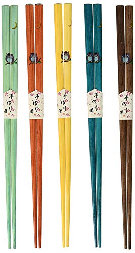 Happy Sales HSCS-FCR17, 5 Pairs Owl Bamboo Chopsticks Gift Set Muliticlor #7223