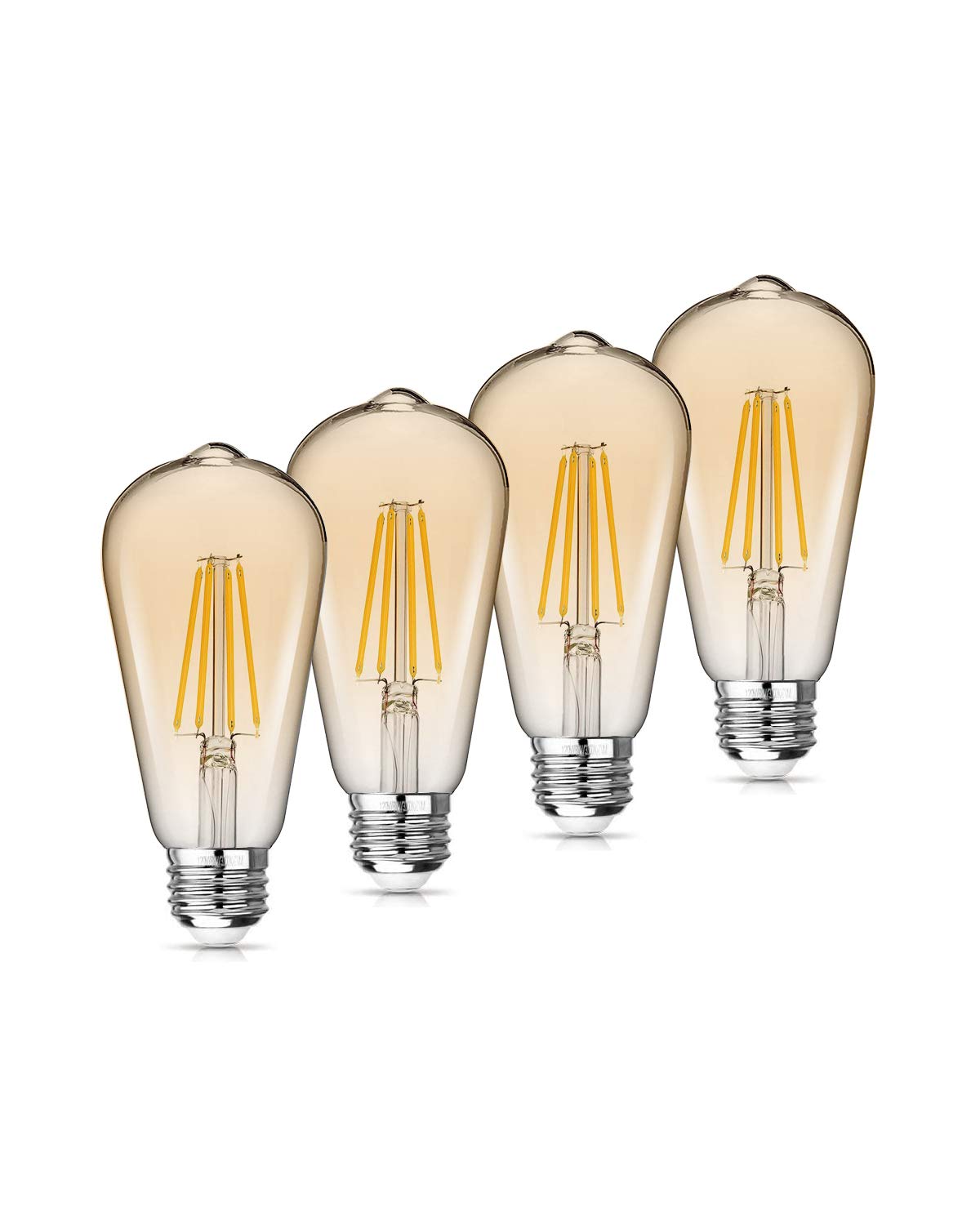 Edison LED Light Bulbs, Amber, Dimmable, 4W=60W Equivalent, 2700K, E26 Medium Base, 500LM, Warm White ST64, Antique Vintage Style Light, Squirrel Cage Filament,Golden Glass,4-Pack