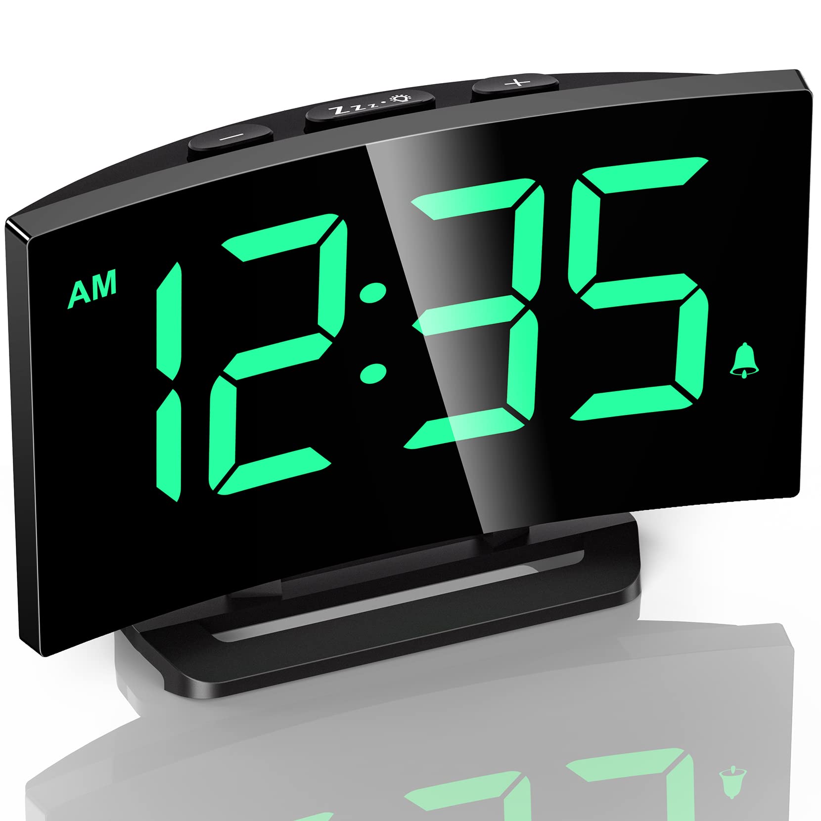 Digital Alarm Clocks for Bedrooms, Digital Clock with LED Curved Screen Display, 5 Adjustable Brightness+off, 3 Ringtones, 2 Levels Volume, 12/24H, Snooze, Outlet Powered Bedside Clock for Kids Adults