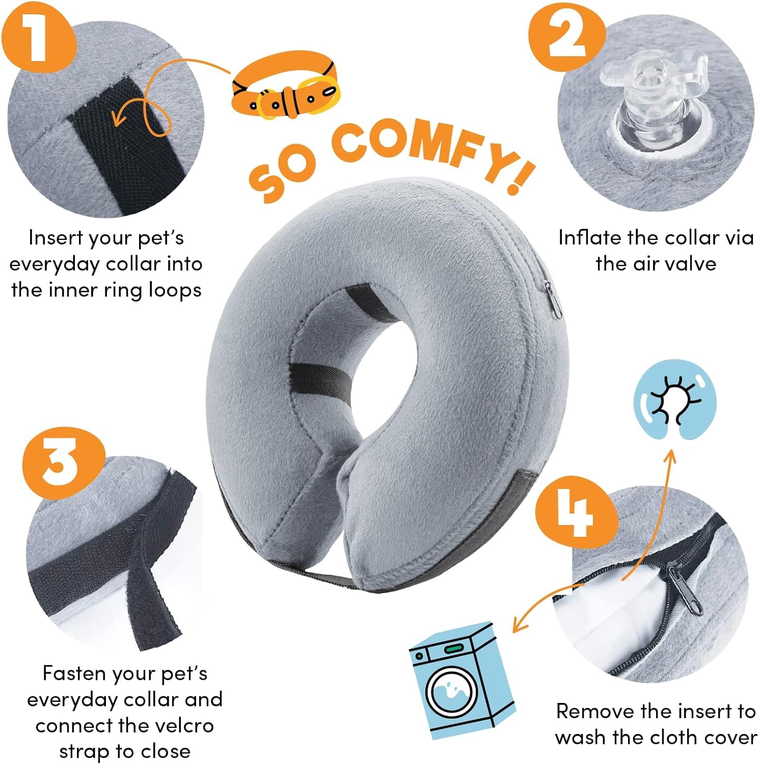 PeakTrend Protective Inflatable Collar for Dogs and Cats - Soft Pet Recovery Collar Does Not Block Vision E-Collar, Soft Protective Cone for Dogs After Surgery (Gray, [Neck:10"-14"] Medium)