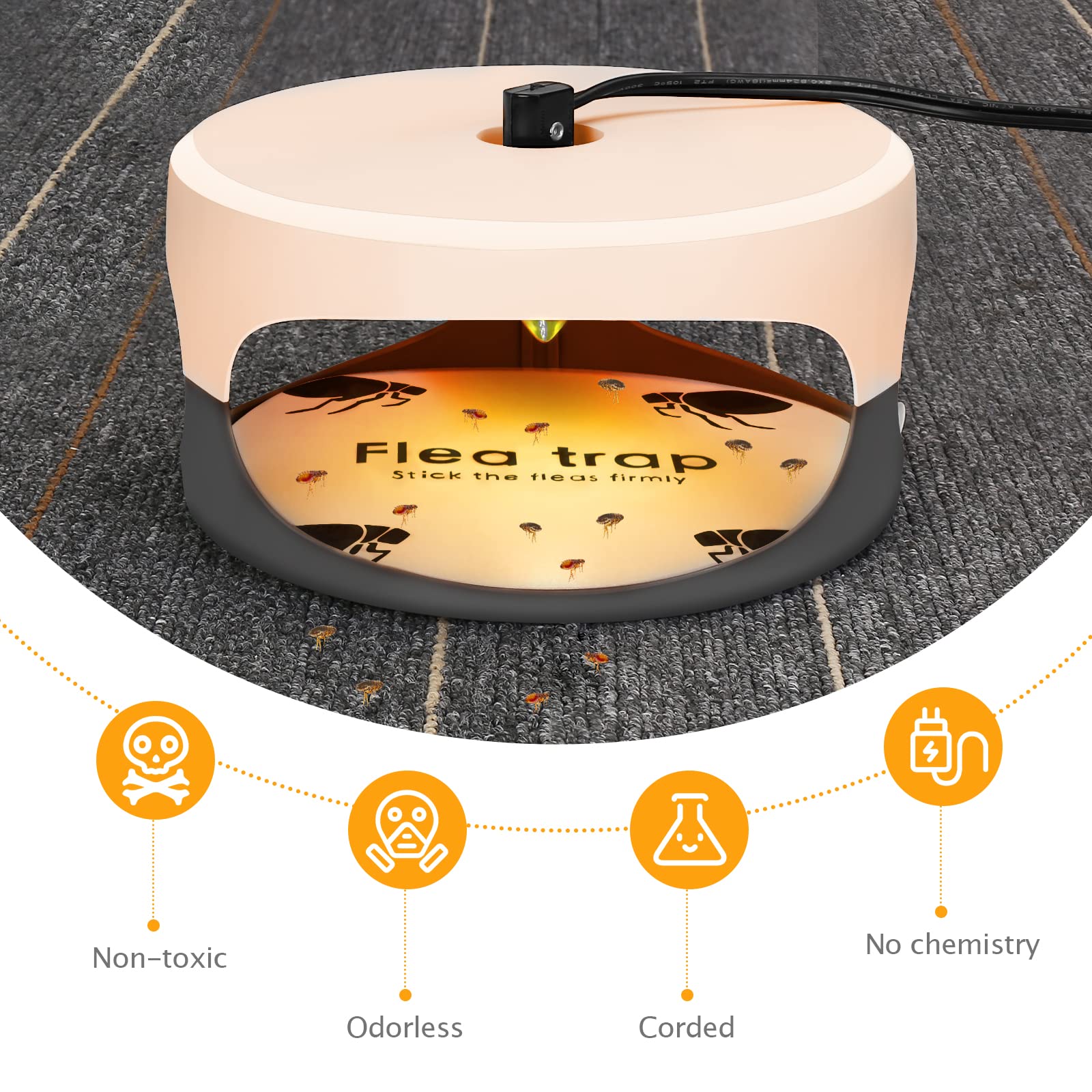 Flea Traps for Inside Your Home 2 Packs, Flea Light Trap for Indoor, Bed Bug Killer with Sticky Pads & Light Bulb Replacement, Natural Flea Insect Infestation Treatment Trap