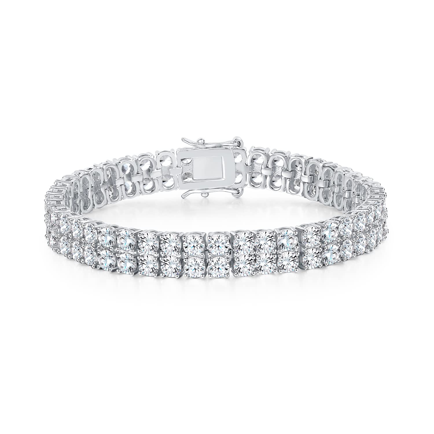 Gemsme Tennis Bracelets for Women Men,18K White Gold Plated 2 Row 3.0 Round Cubic Zirconia Tennis Bracelet Iced Out Hip Hop Bracelet