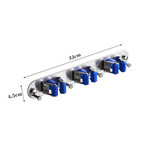 IHIPPO Broom Mop Holder Broom Mop Holder Stainless Steel Wall Mounted Storage Organizer Tool for Kitchen Garage Garden Bathroom Organization and Storage (3 Racks 4 Hooks) for Toilet Garage
