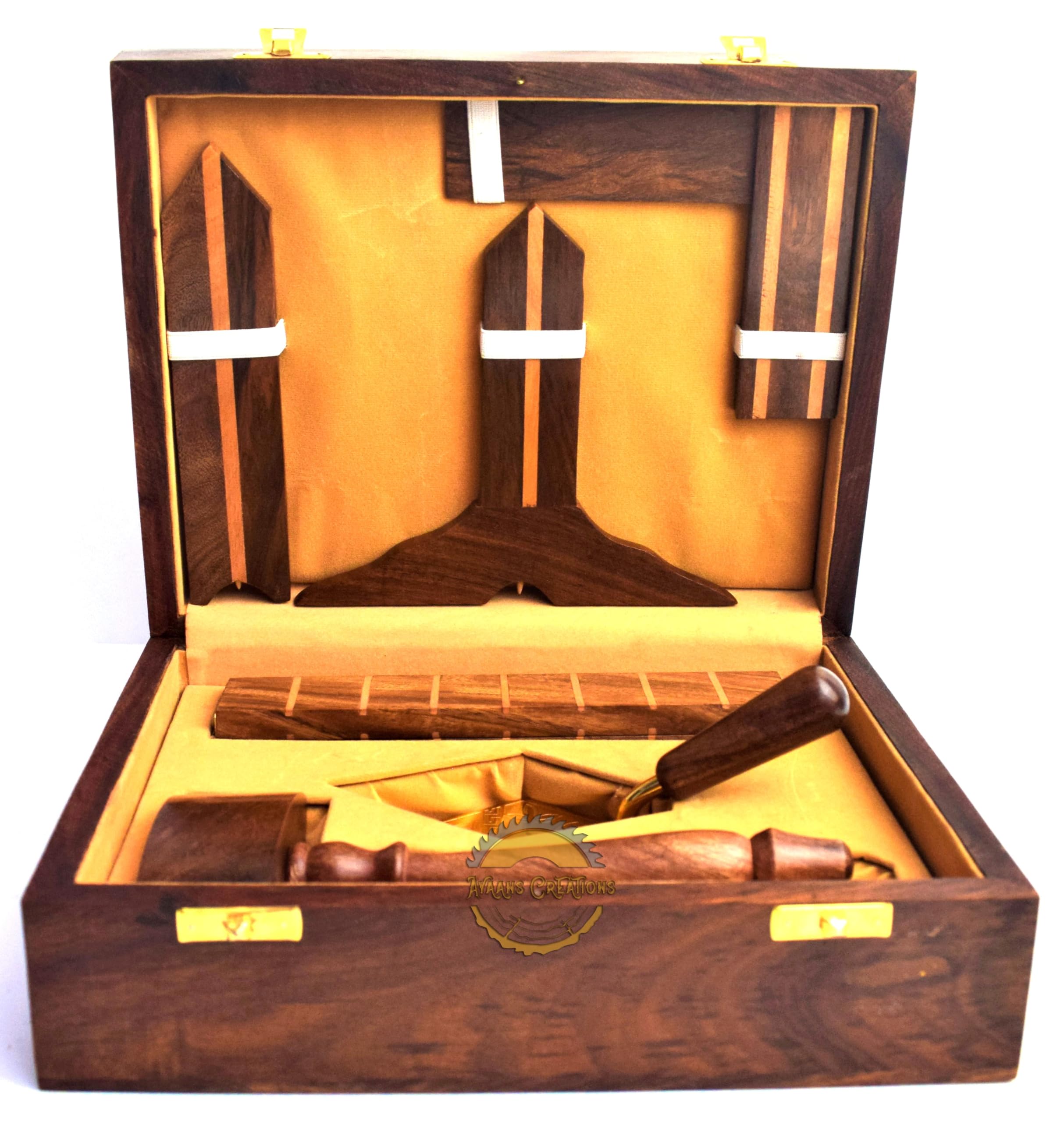 Wooden Masonic Plumb Square And Rule Wooden Masonic Working Tools set with Golden Color Plated trowel Fully Classic Creamy Theme by AYAANS (Cream Theme)