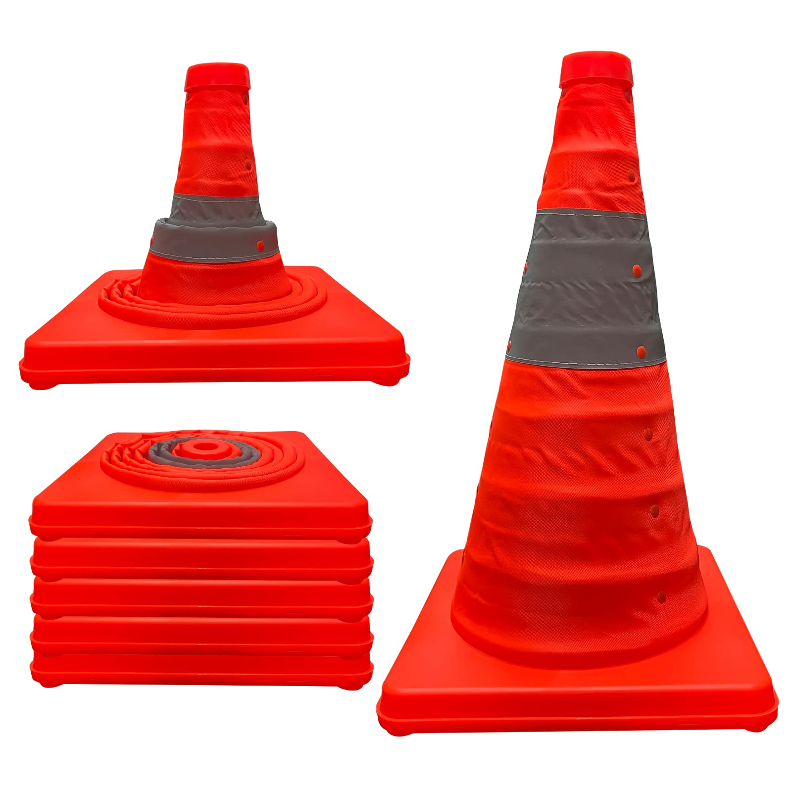 Ikaufen 4 Pack 15.5 inch Collapsible Traffic Cones, Multi Purpose Pop up Safety Road Reflective Parking Cone, Construction Cones, for Training, Parking Lot and Driving Practice