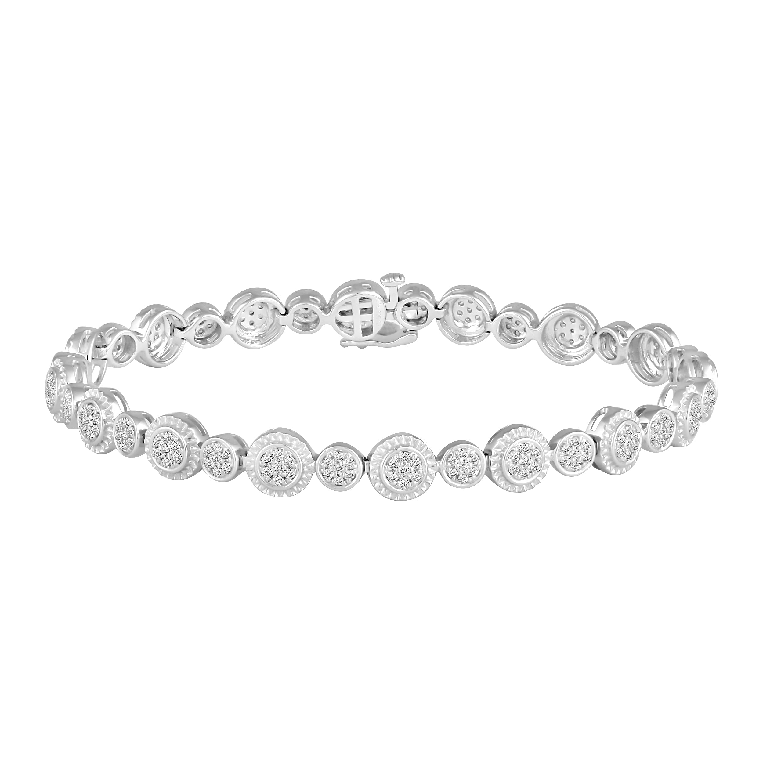 Fifth and Fine 1 1/4 Carat tw Natural Diamond Round Cluster Tennis Bracelet in 925 Sterling Silver