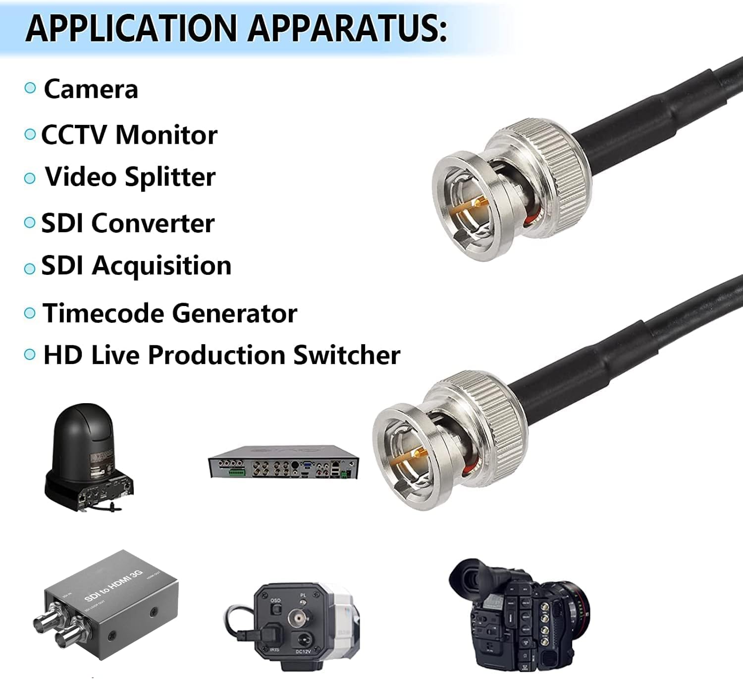 Superbat 3G/6G HD SDI Cable BNC Cable 1ft Thin Short SDI Cable (Belden 1855A) Supports HD-SDI/3G-SDI/4K/8K Camera Recorder Precision SDI Video Cable (2pcs)