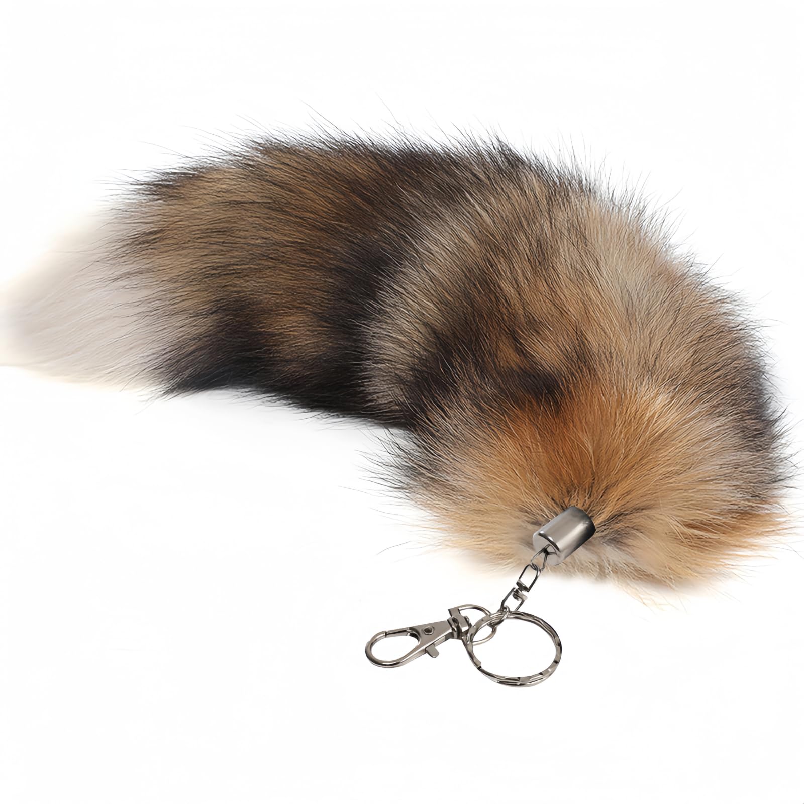 Iivos Fluffy Therian fox Tail Keychain - Soft Fur, Realistic Colors, Durable, Perfect for Cosplay, Renaissance Fairs (1, Sun Fox)