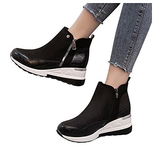 FASDNENDYS Short Boots Colorblock Shoes Thick-Soled Fashion Women's Wedges Women's Boots Women's Boots Heeled Black