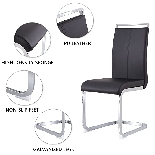 nikxun Modern Dining Chairs Set of 4 pcs Armless Side Chairs with Sturdy Metal Legs,PU Leather Padded Seat High Back for Living Kitchen Dining Room Office Waiting Room,Leisure,Wedding (Black+PU)